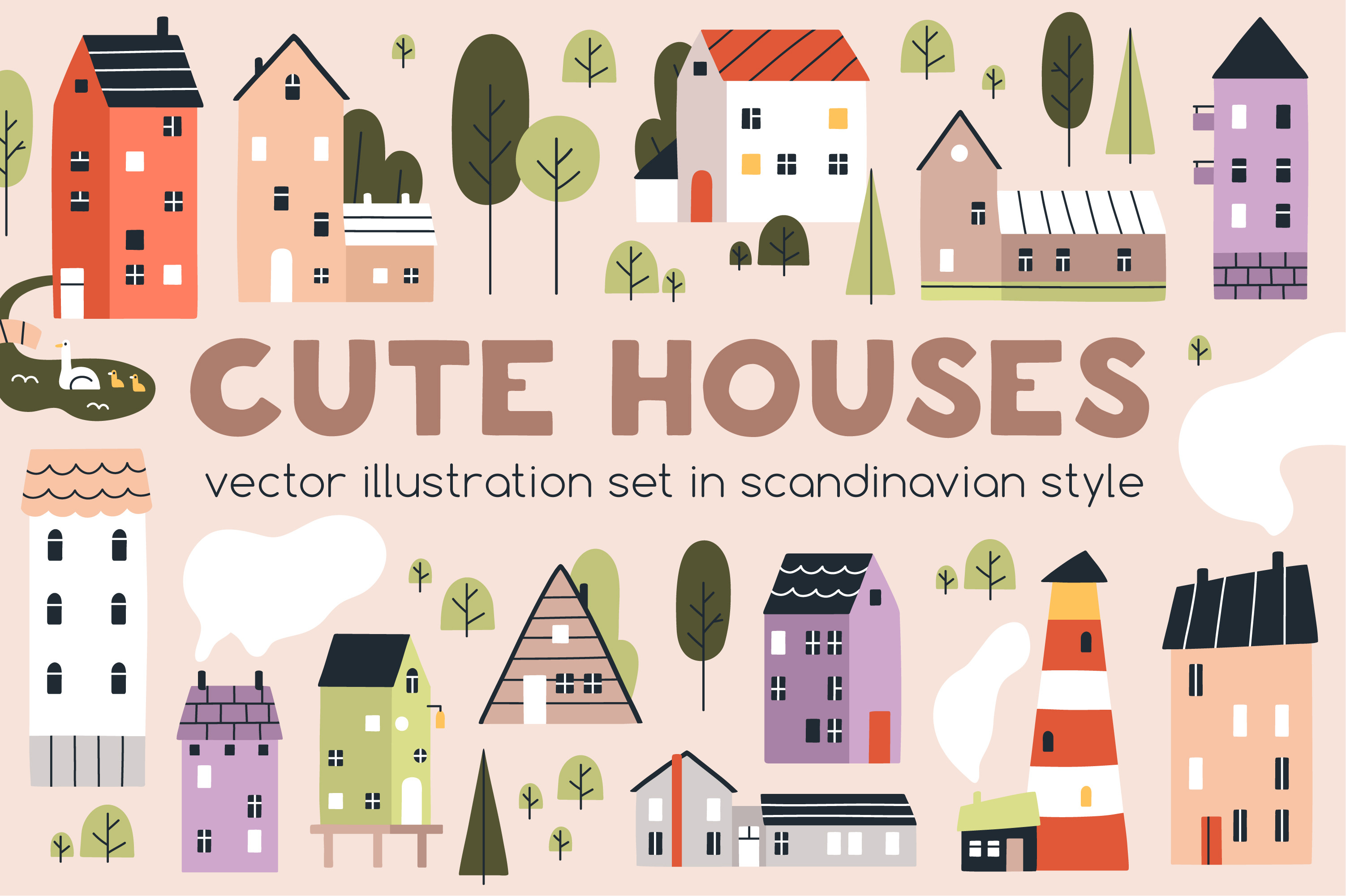 Cute abstract tiny houses set, an Illustration by Good Studio