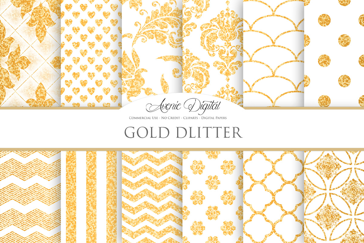 Gold Glitter Digital Papers, a Pattern Graphic by Avenie Digital ...