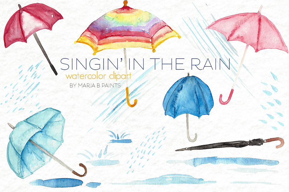Watercolor Clip Art - Umbrellas,Rain, an Illustration by Maria B. Paints