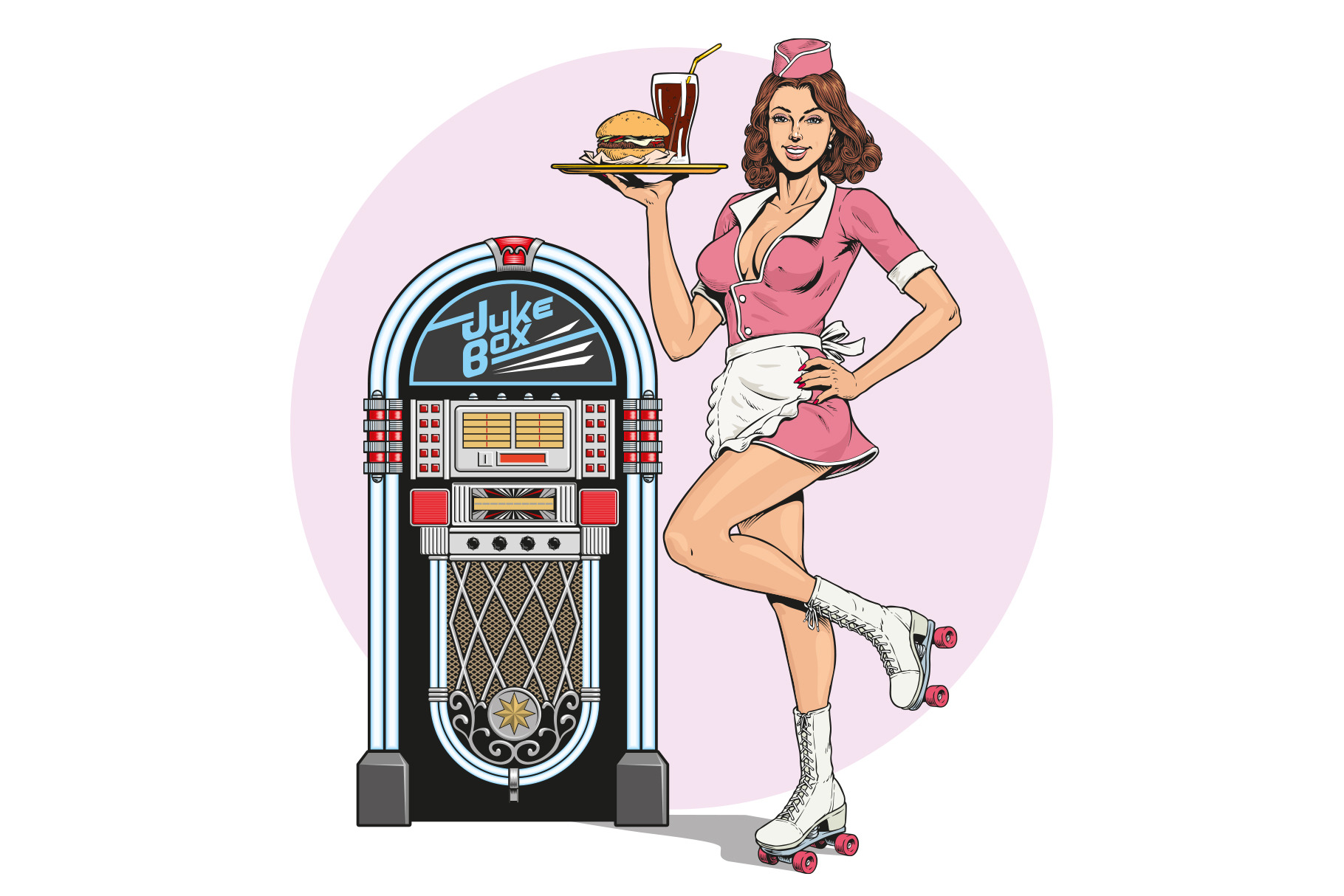 Waitress on roller skates vector, a Person Illustration by Ledokolua