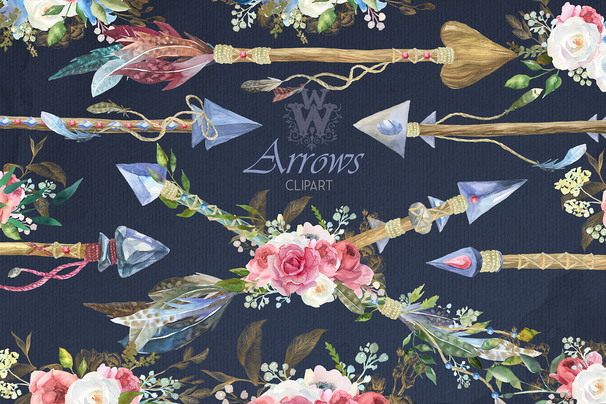 Watercolor Boho Arrows clipart, an Illustration by WonderWonder ...