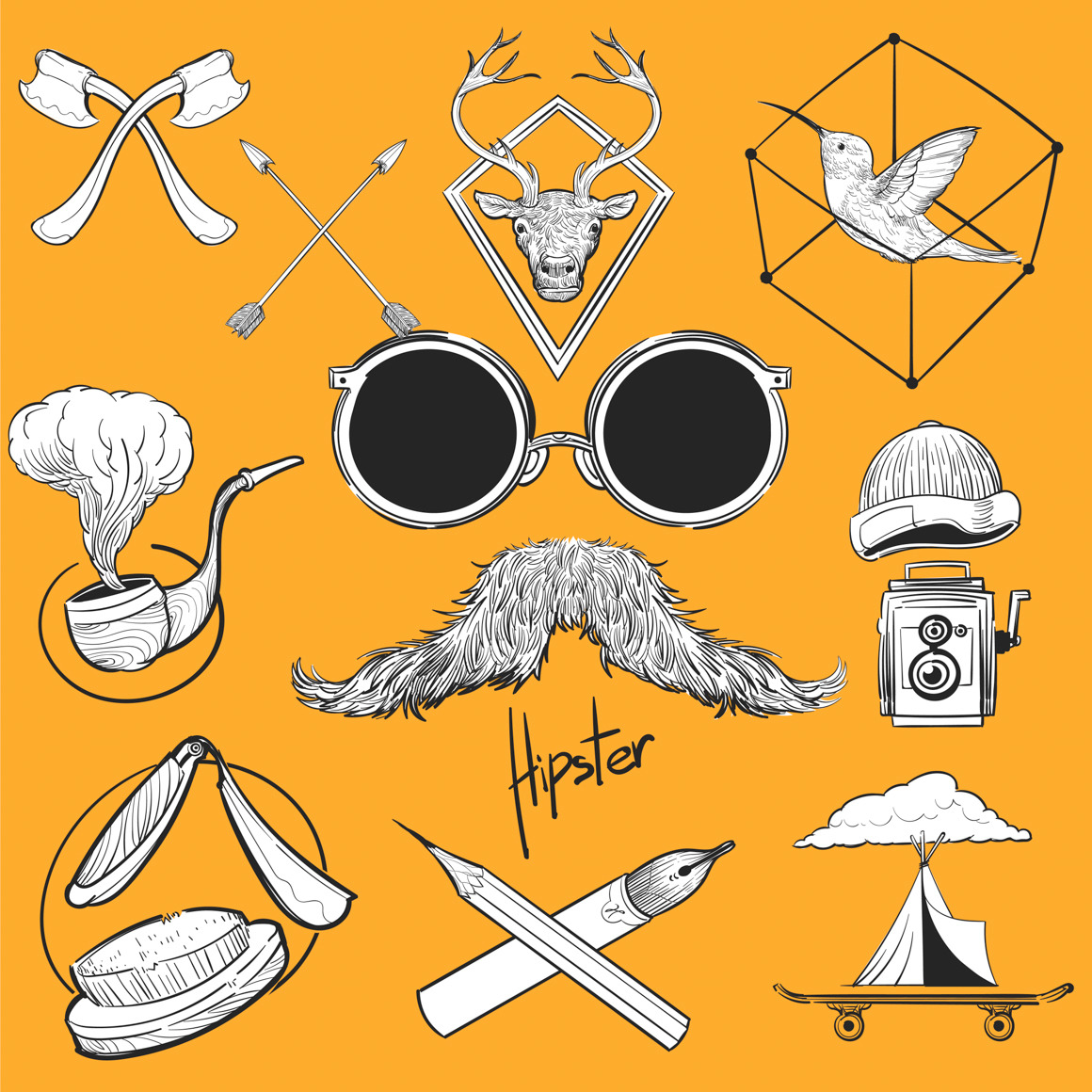 illustration set of hipster style, an Illustration by rawpixel