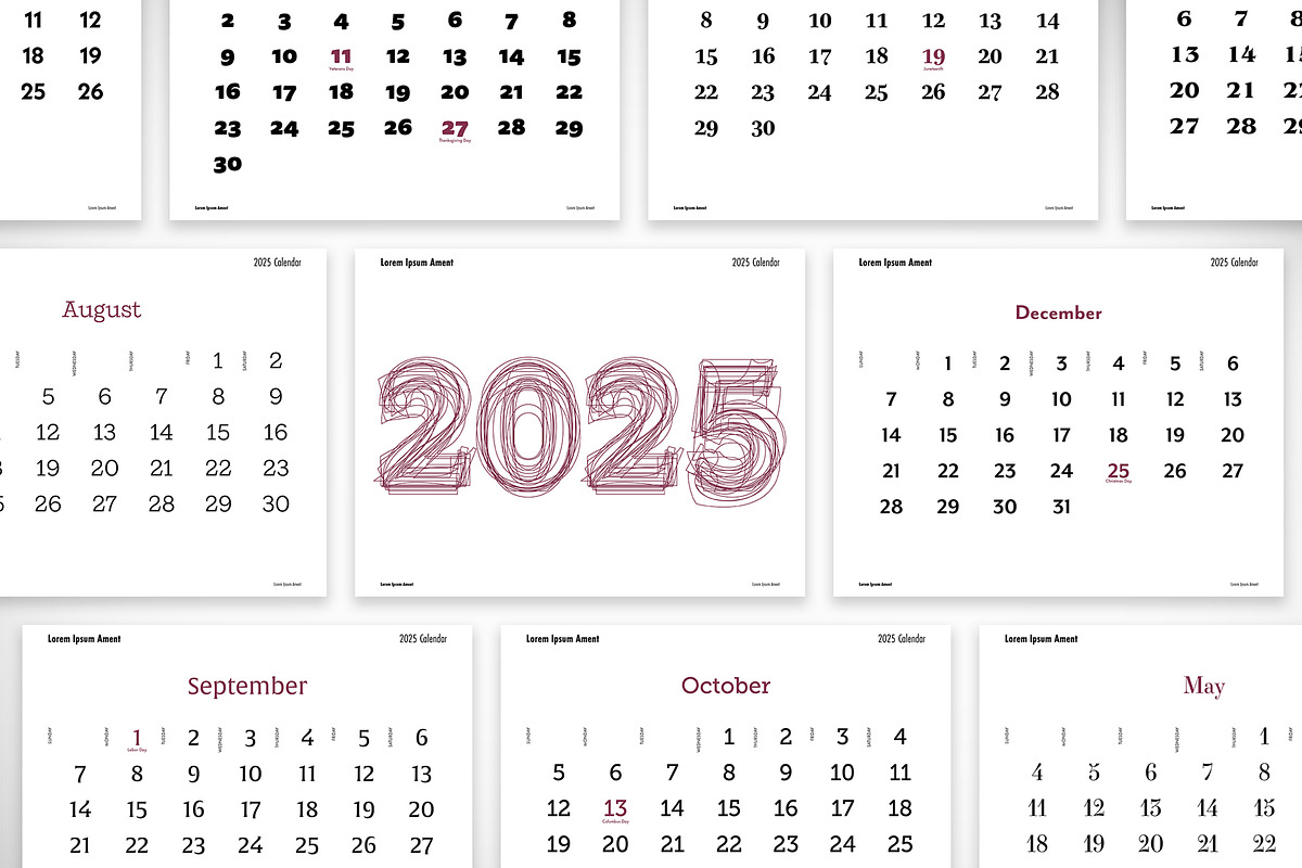 Typographic Calendar Year 2025