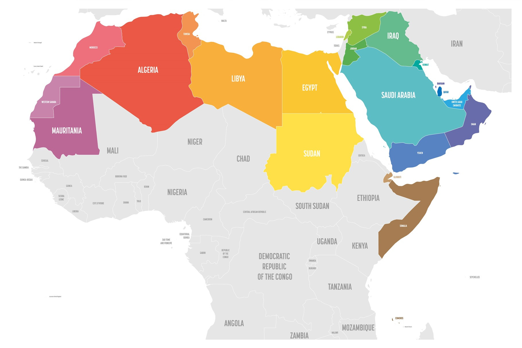 Arab World states political map with, an Illustration by pytyczech
