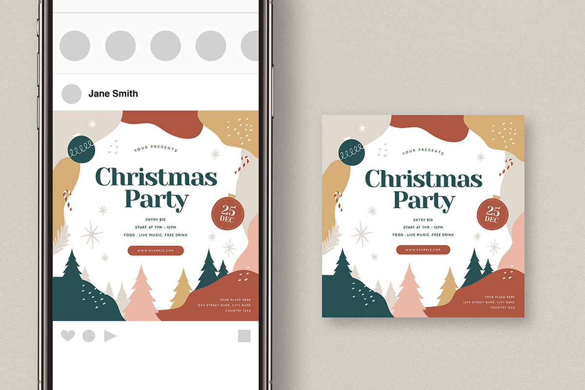 Christmas Party Flyer + Social Media, a Flyer Template by VectorVactory