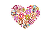 Design from donuts in the heart form. Culinary pastries background for ...