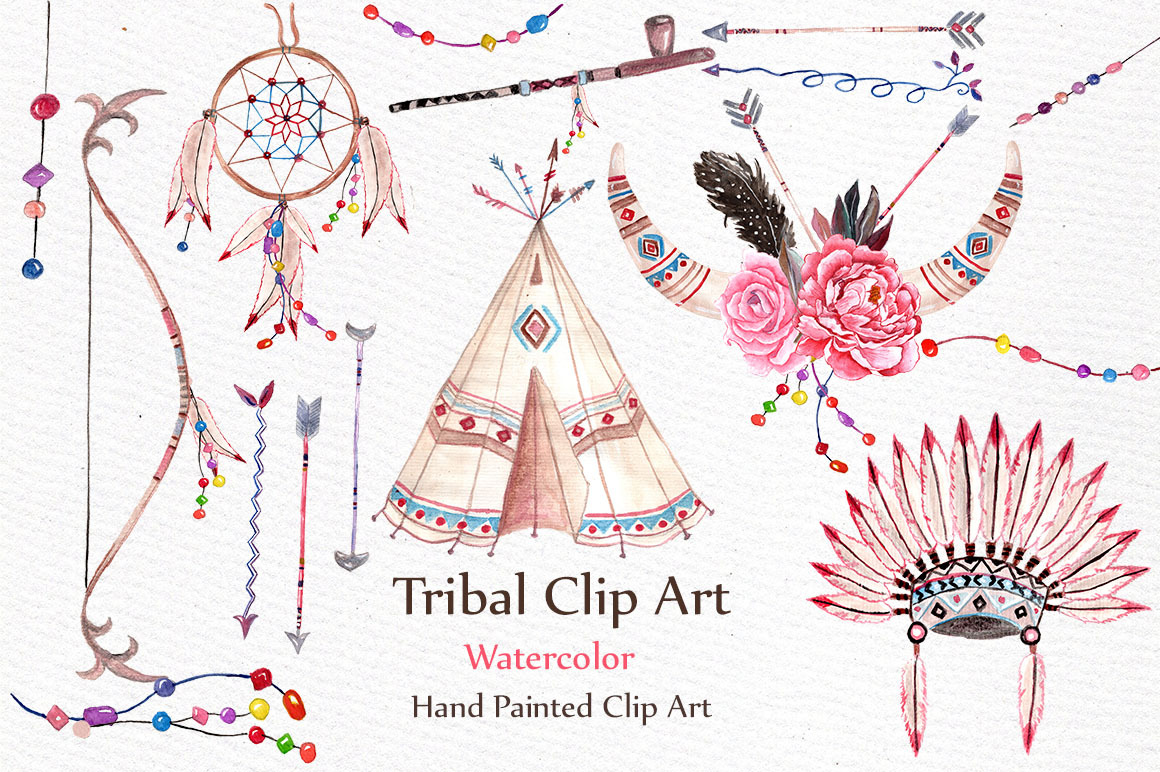Watercolor Tribal clip art set, an Illustration by LeCoqDesign