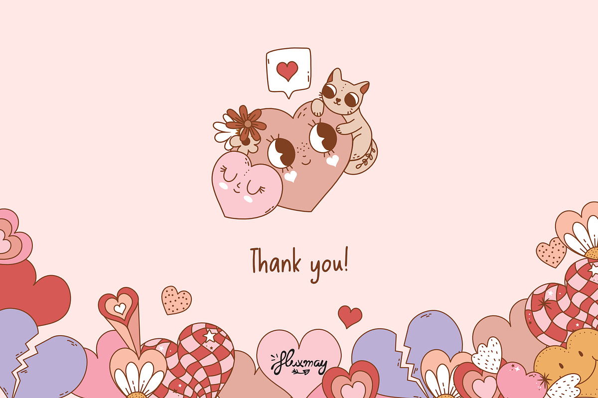 Groovy retro Valentine - clipart set, a Food Illustration by Huxmay ...