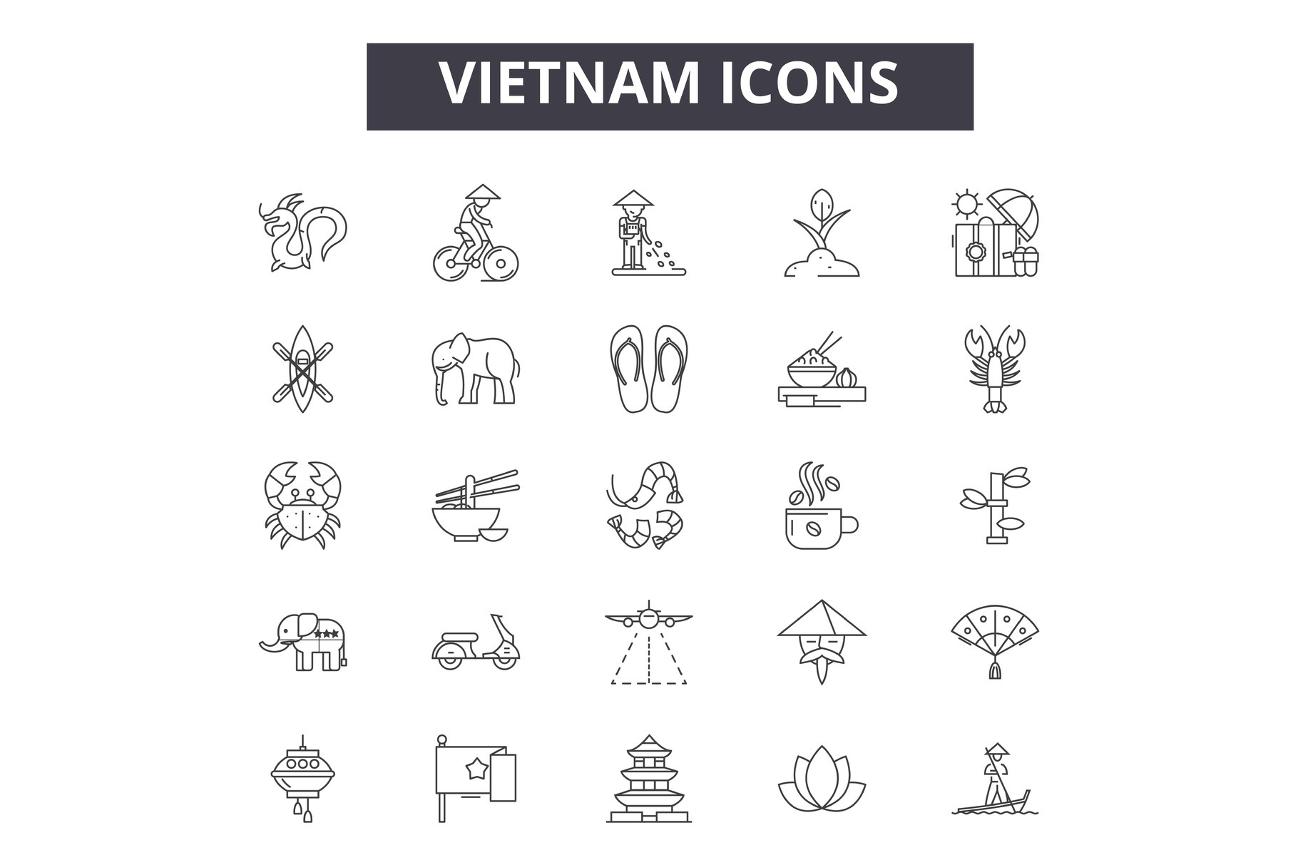 Vietnam line icons, signs set | Food Illustrations ~ Creative Market