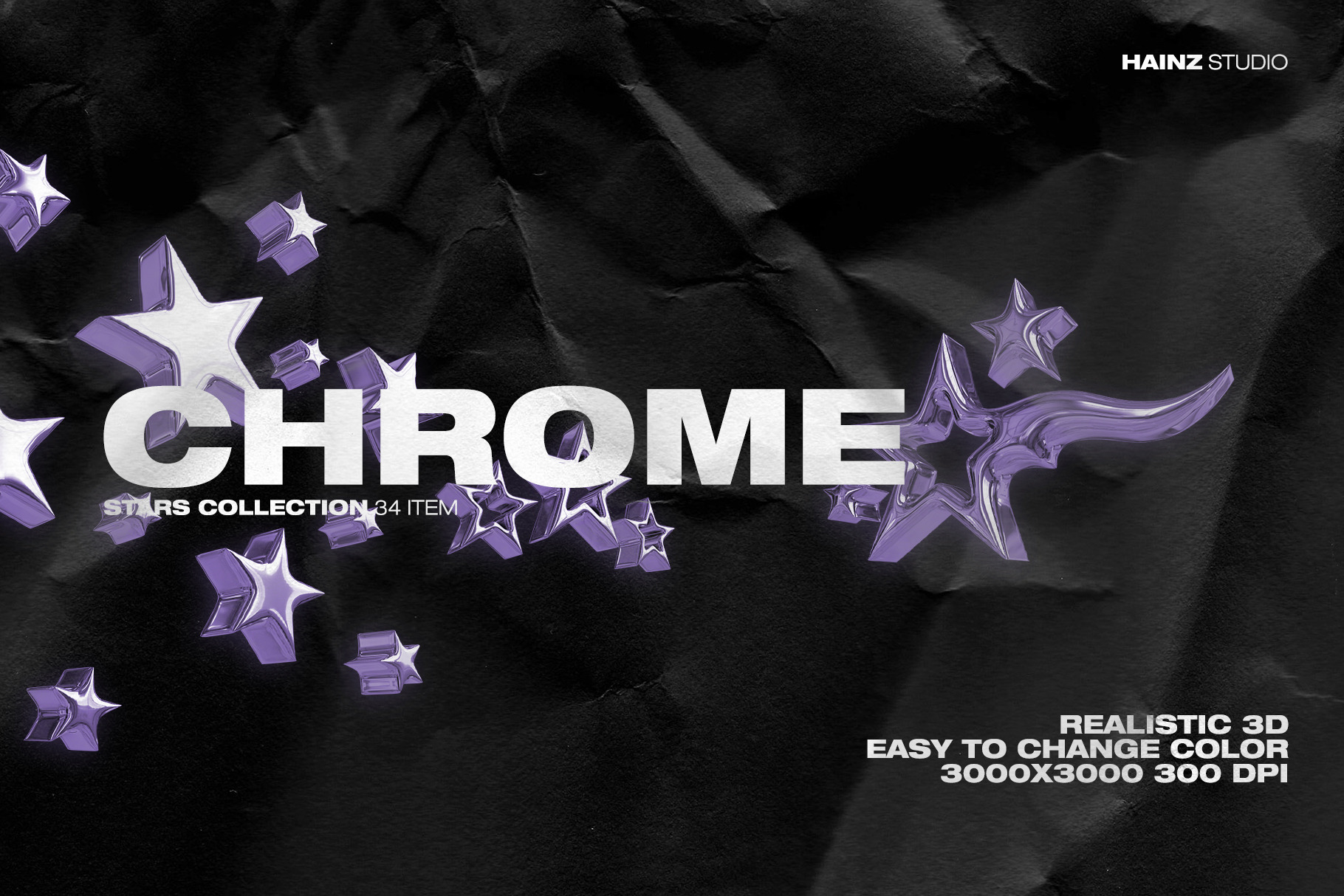 Chrome Stars Collection - 34 Png, an Object Graphic by Hainz Studio