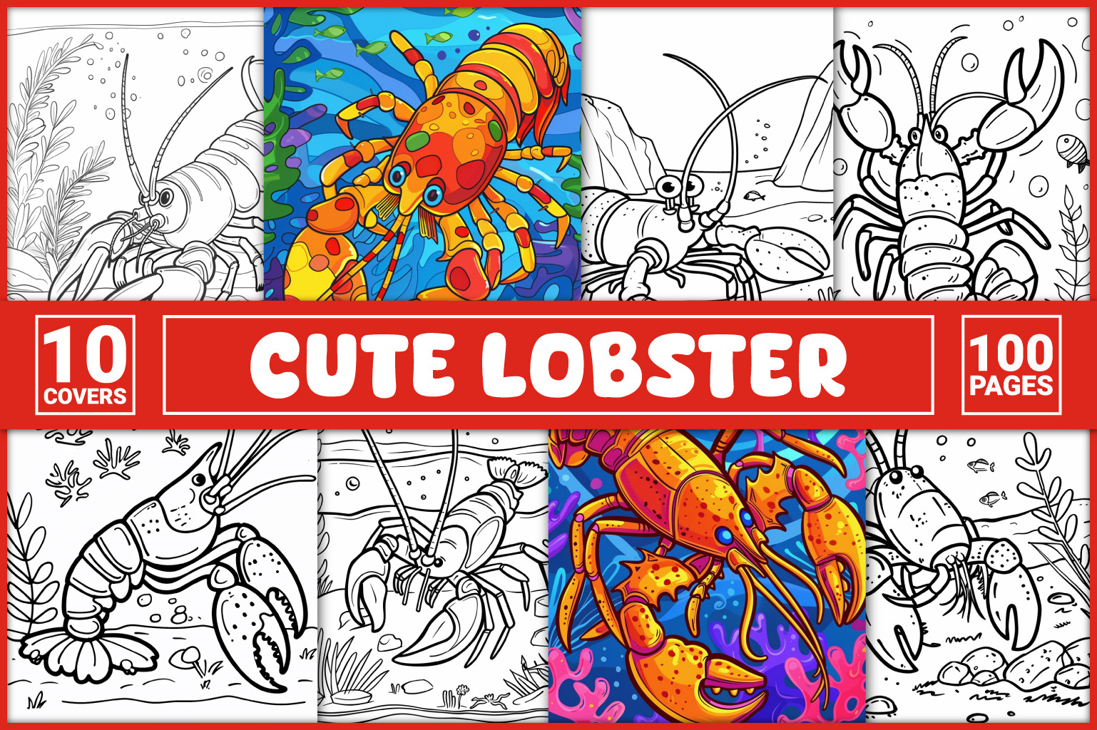 100 Lobster Coloring Pages, an Animal Illustration by BrightMart