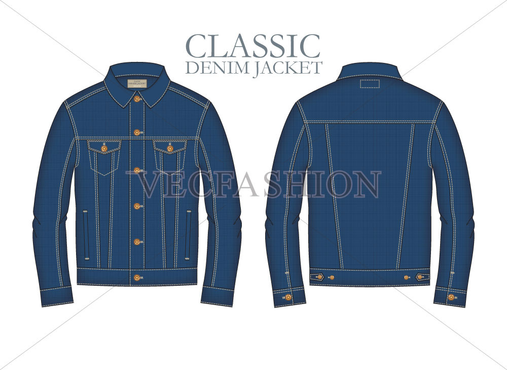 Men Classic Denim Jacket Template, an Illustration by VecFashion Ltd.