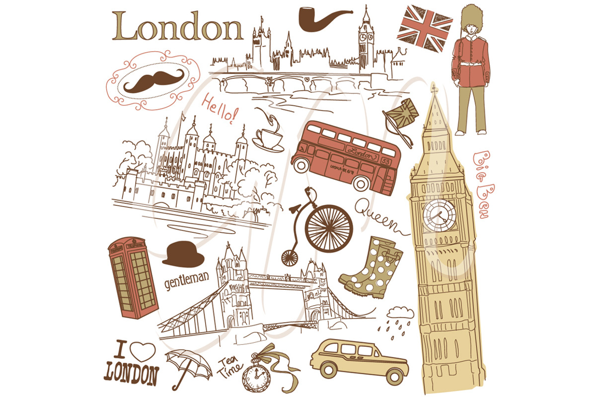 London clip art and paper set, an Illustration by GraphicMarket