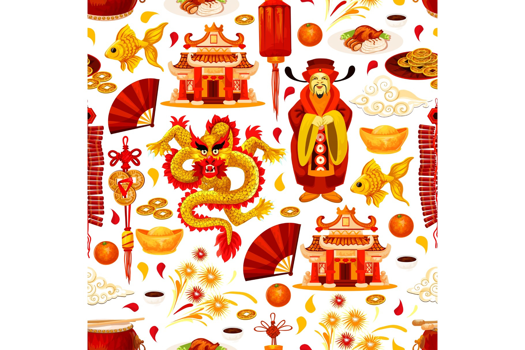 Chinese lunar New Year symbols vector pattern, a Decorative ...