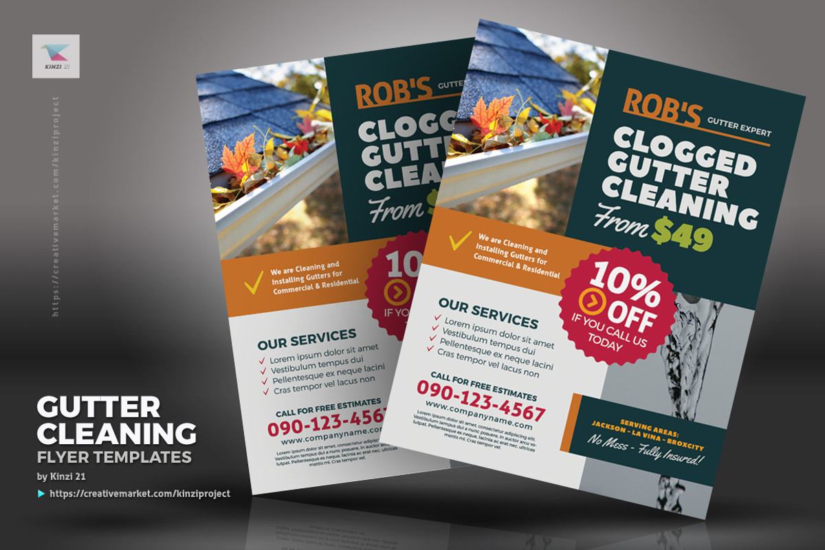 Gutter Cleaning Flyer Templates, a Flyer Template by kinzi21