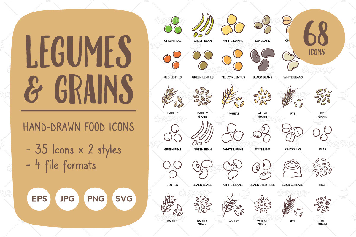 Legumes & Grains Hand-Drawn Icons