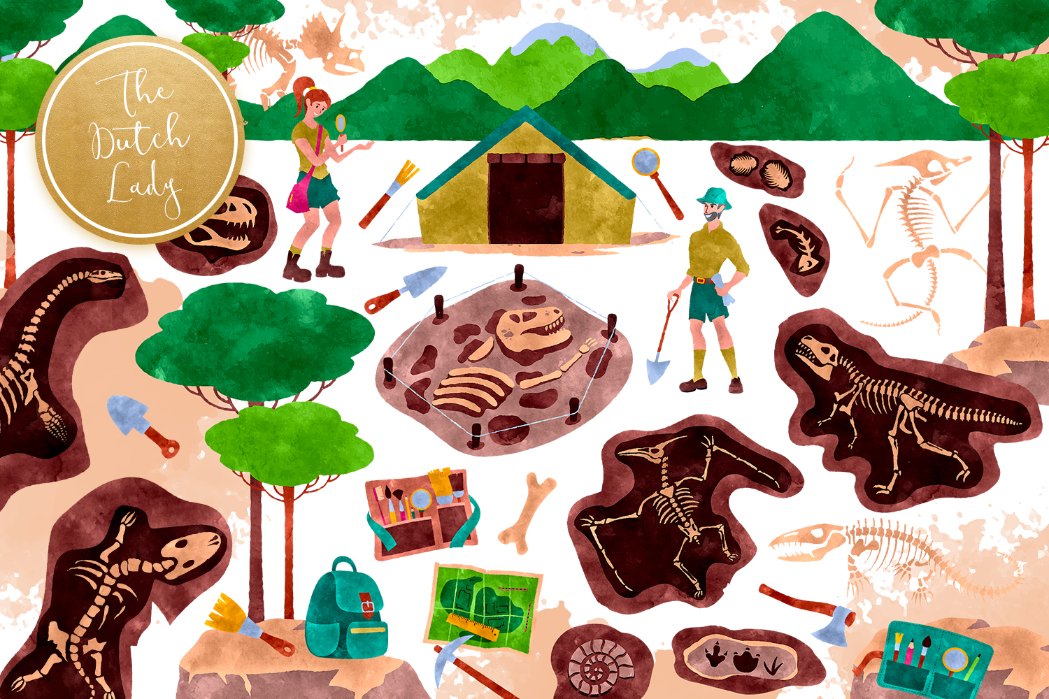 Digging up Dinosaurs Clipart Set