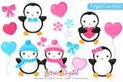 Penguin Valentines day ClipArt + eps | Animal Illustrations ~ Creative ...