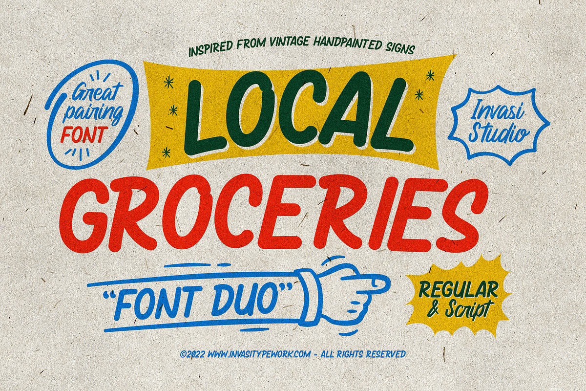 Local Groceries - Vintage Sign Duo, a Script Font by Invasi Studio