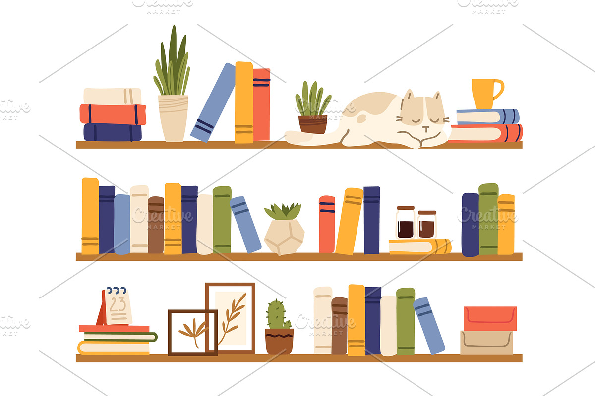 Book shelves. Rack books, interior, a Background Graphic by Valerie ...