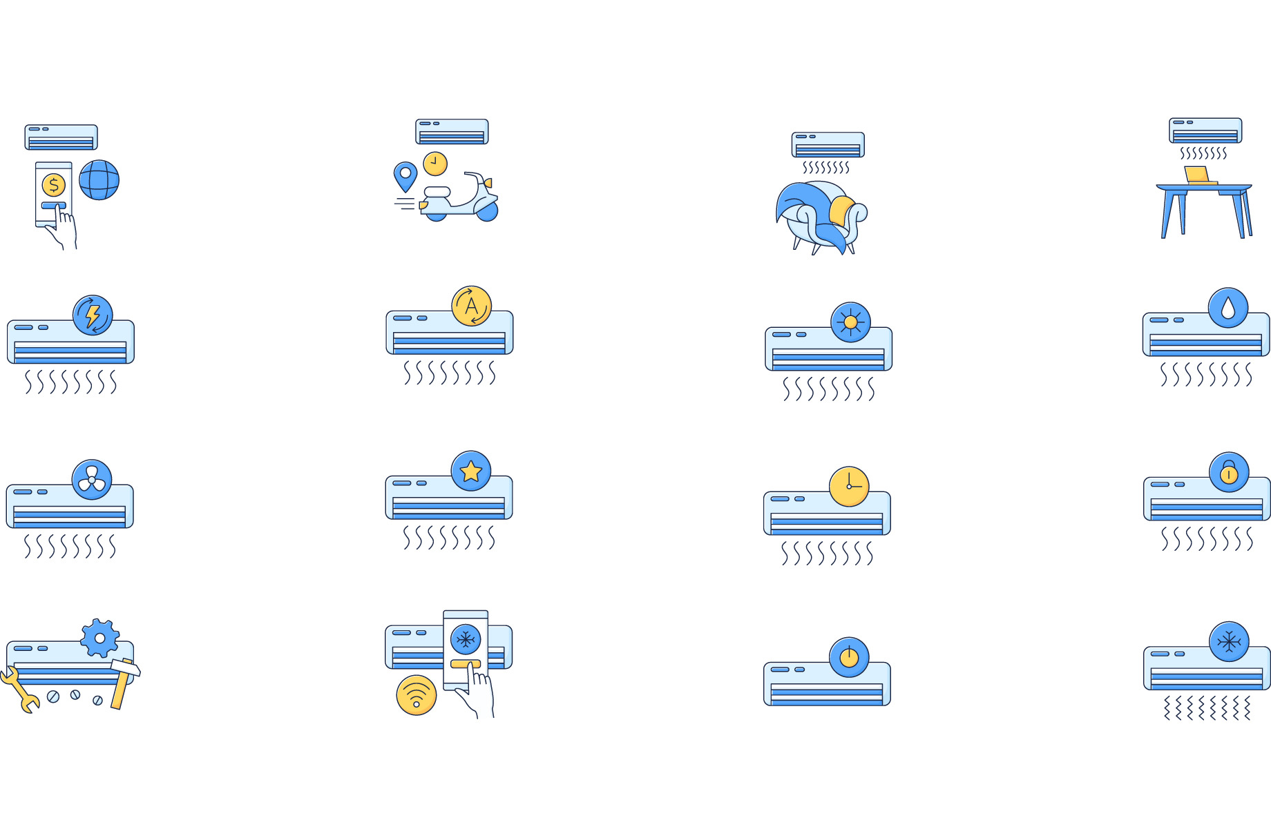 Air conditioning color icons set, an Outline Icon by antstudio ...