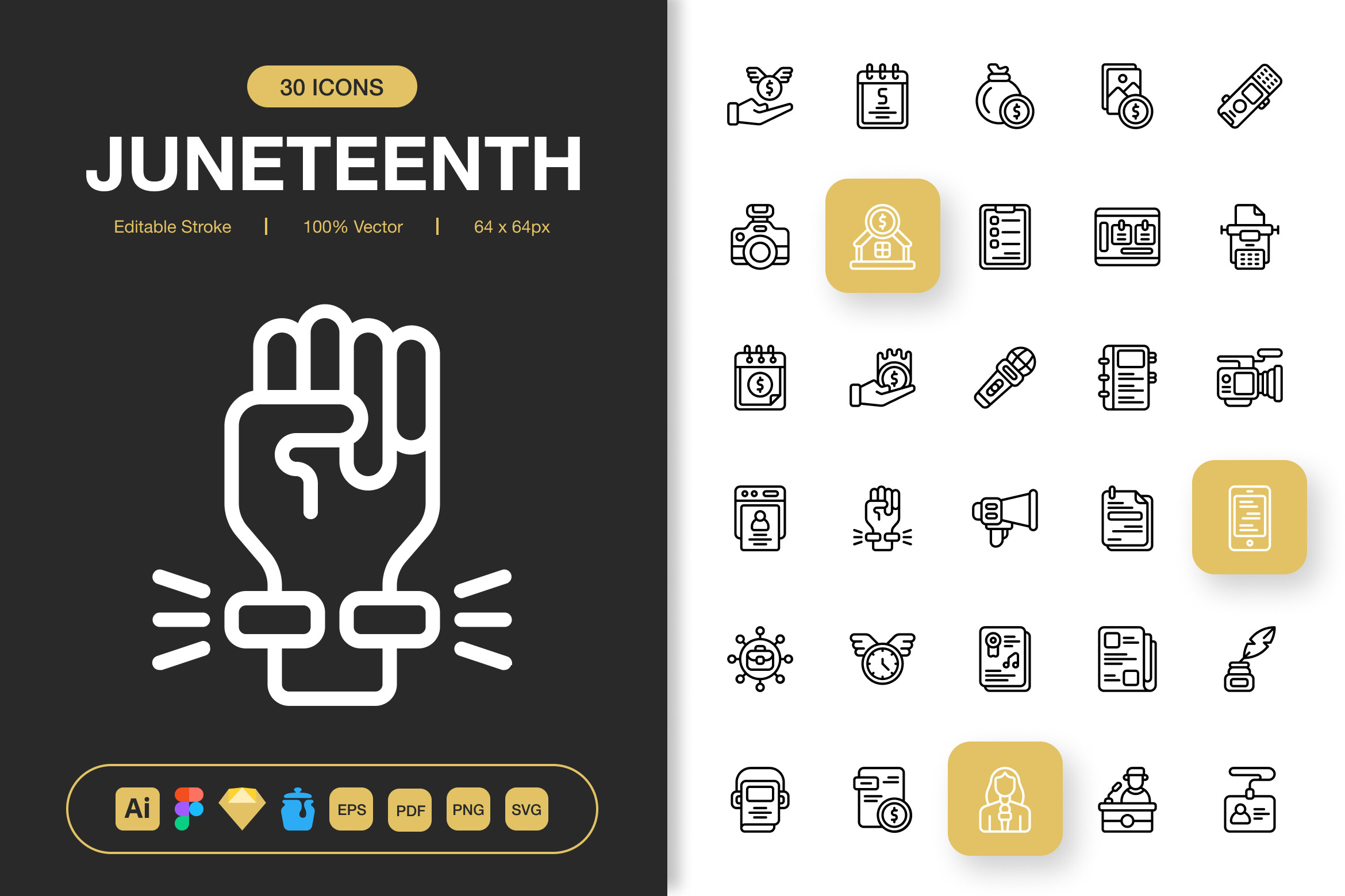 Juneteenth Icons, an Outline Icon by Spacepixel Creative