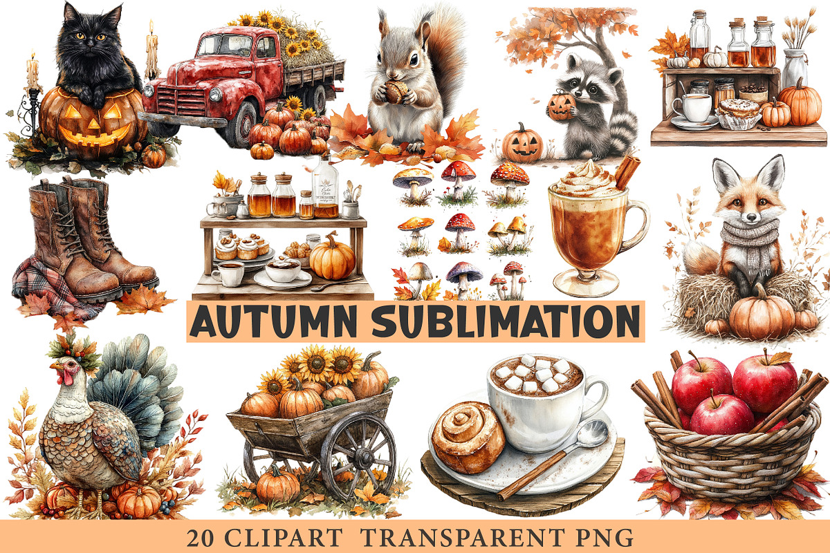 Autumn Sublimation Clipart, an Illustration by cherrydesign