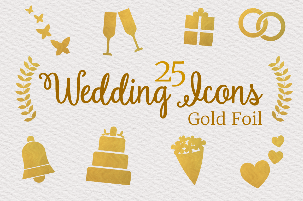 25 Gold Foil Wedding Icons, an Icon by stephirig