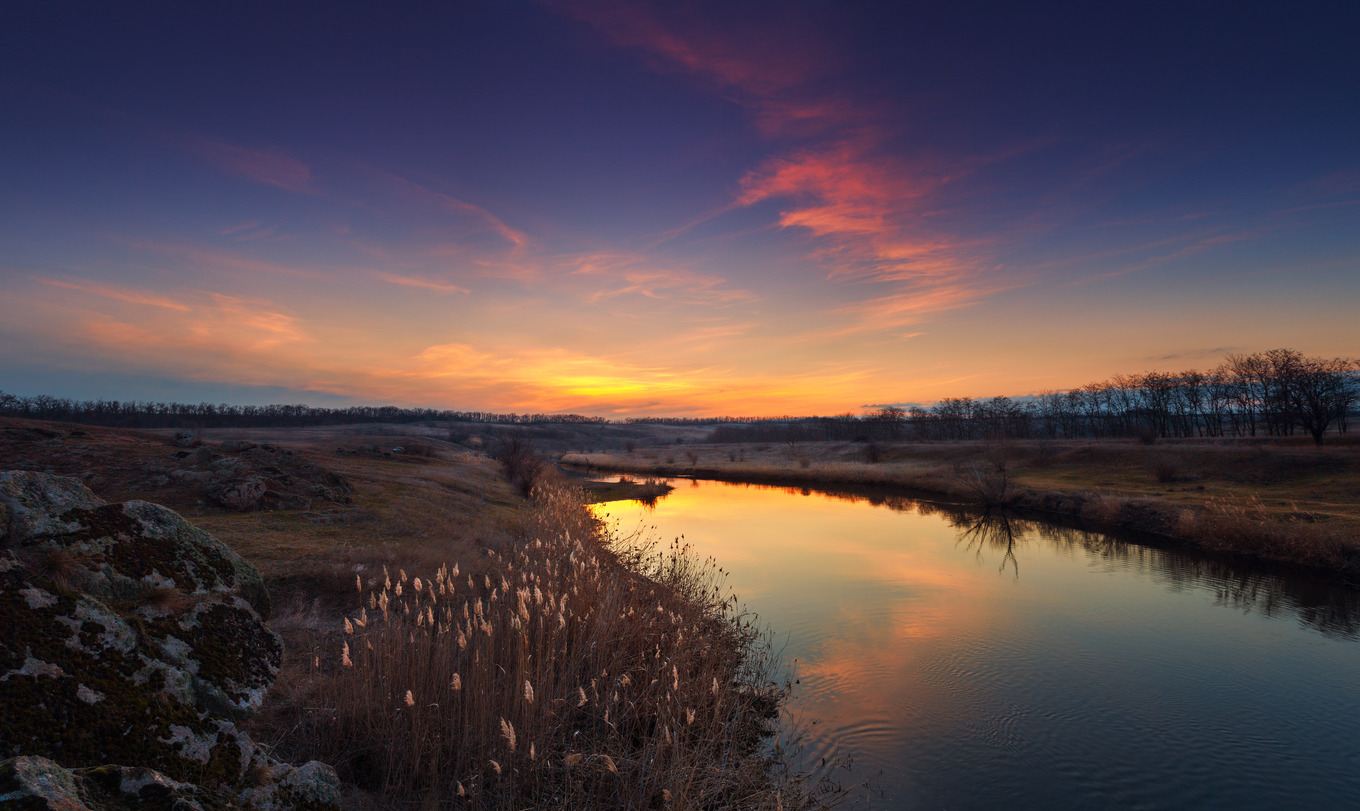 Colorful summer sunset at the river stock photo containing landscape ...
