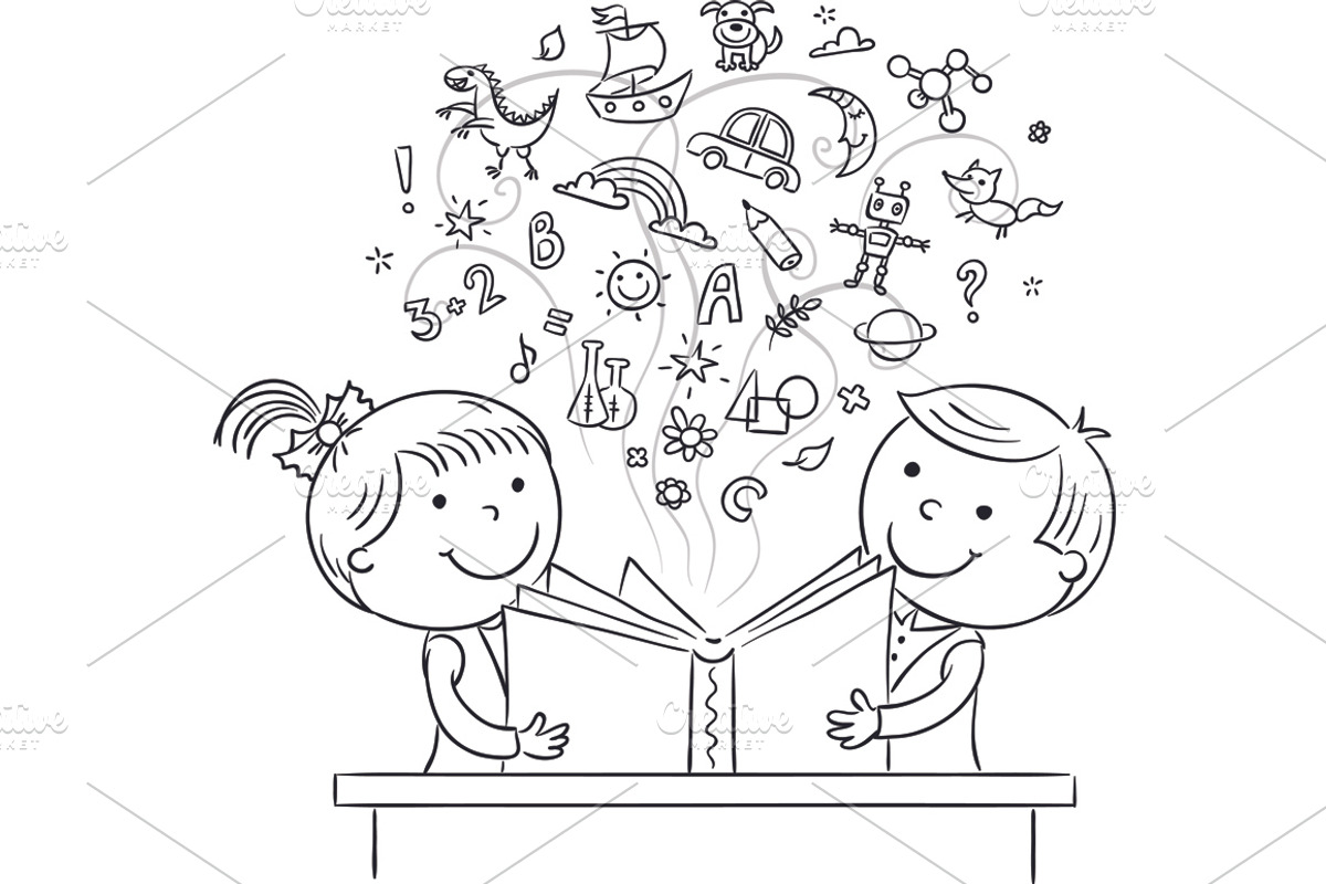 Outline cartoon kids illustration, an Illustration by Bubert Art