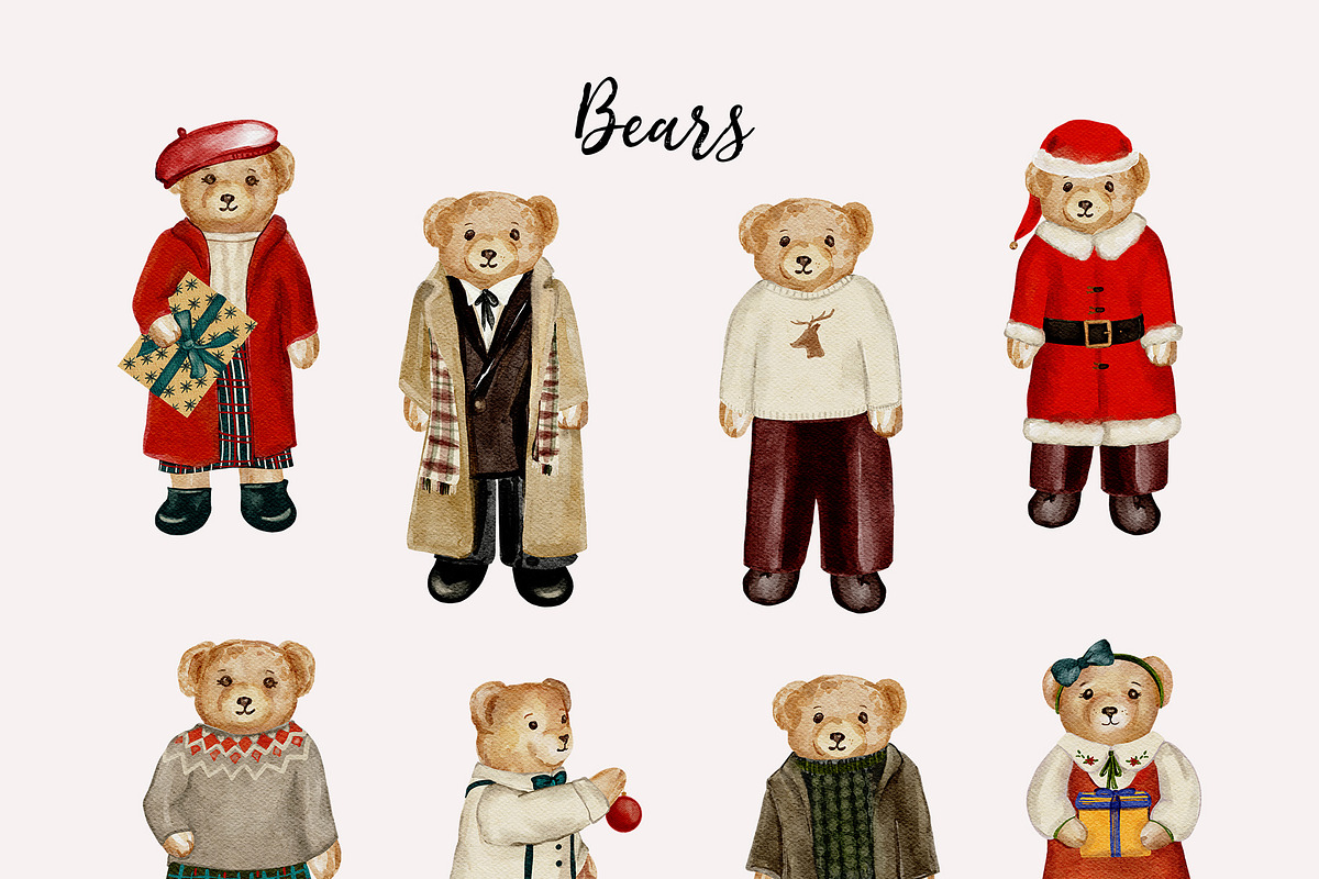 Teddy Bear Christmas Watercolor