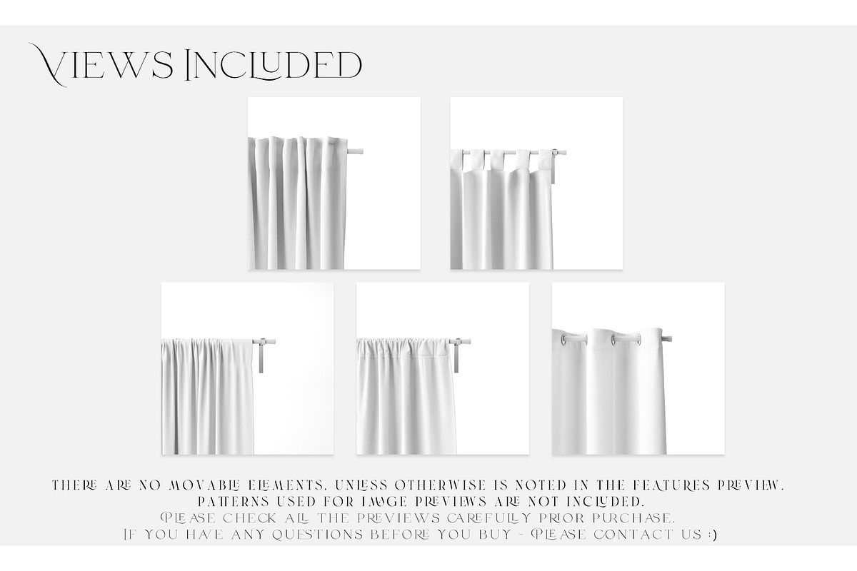 5 Curtains Bundle with Smart Objects, a Product Mockup by mock-ups