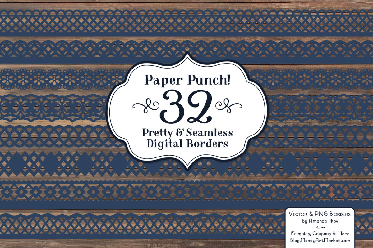 Navy Lace Border Clipart & Vectors, an Illustration by Amanda Ilkov