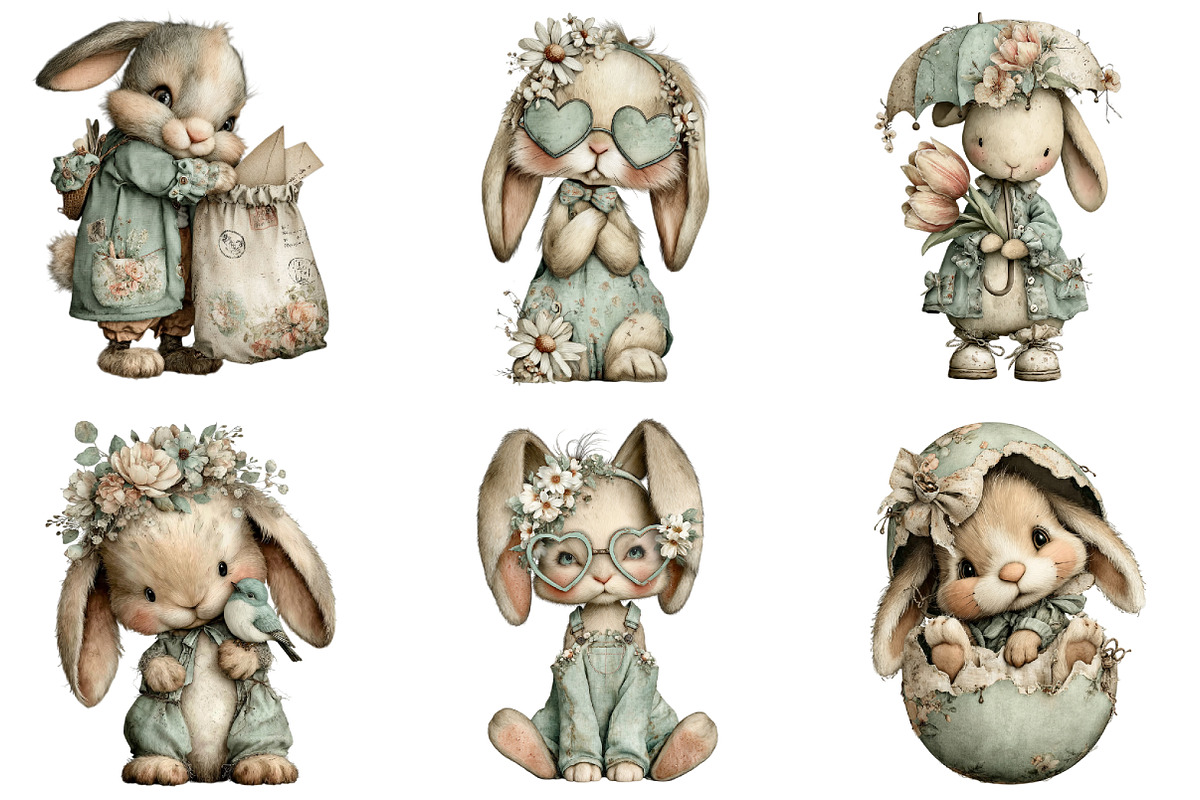 Whimsical Spring Bunny Clipart, a Graphic by CitraGraphics