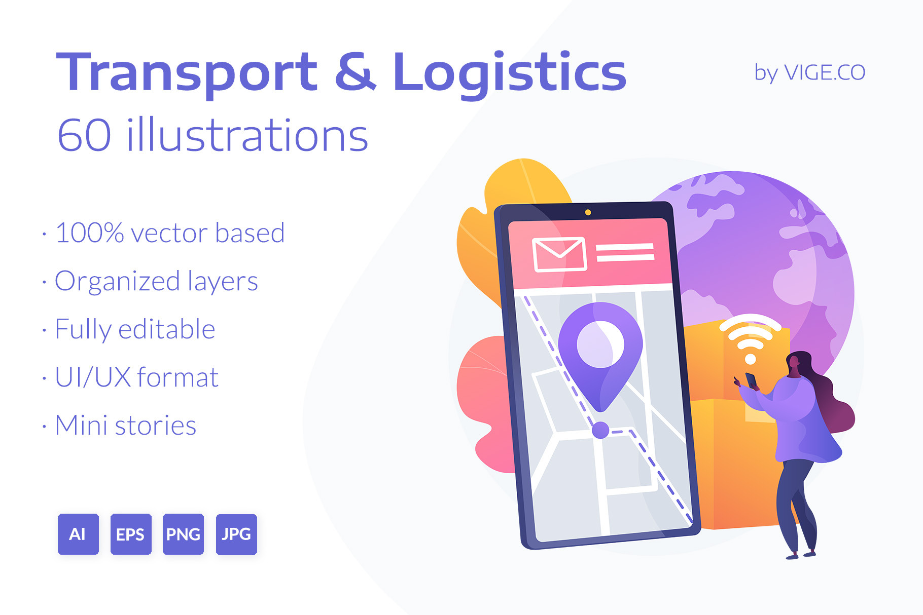 Transport & Logistics illustrations, an iPhone Mockup by Visual Generation