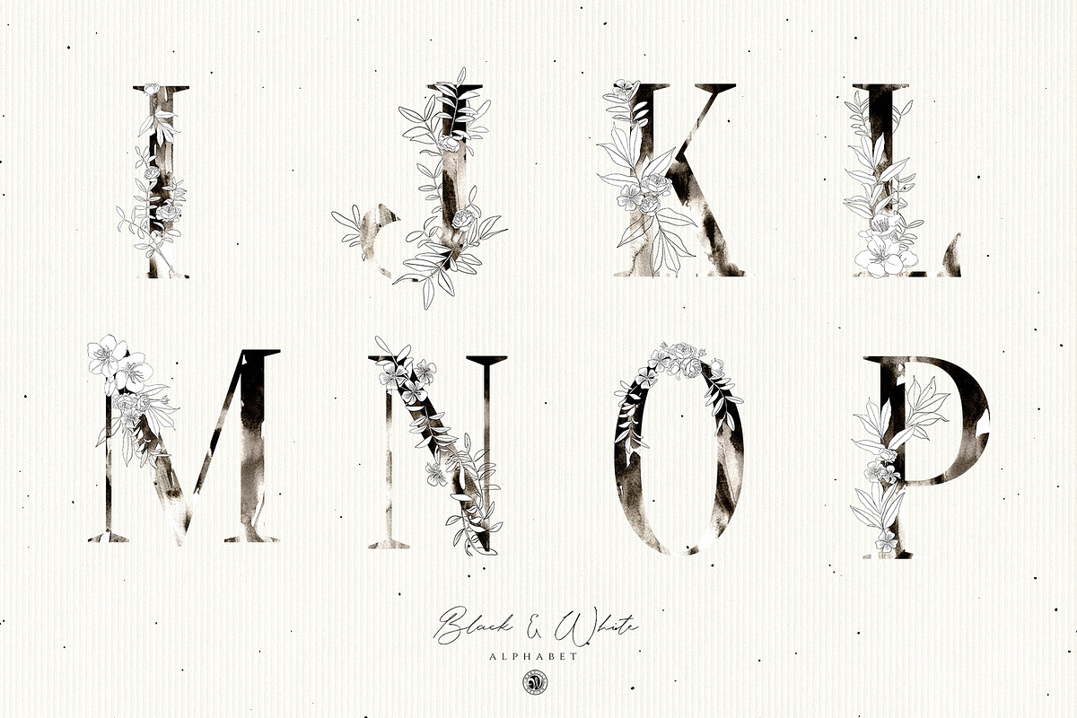 Black & White Floral Alphabet, a Decorative Illustration by Webvilla ...
