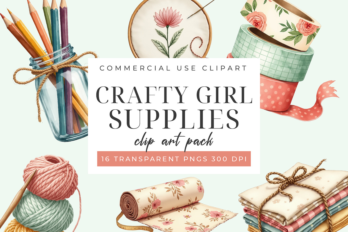 Art & Craft Supplies Clipart Set, an Object Graphic by Printable Pretty ...