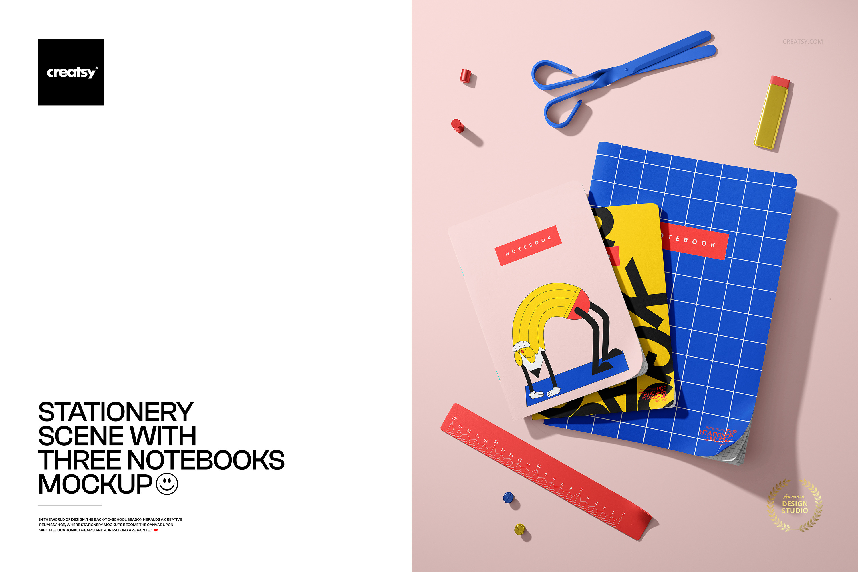 Scene with Three Notebooks Mockup, a Merchandise Mockup by creatsy5