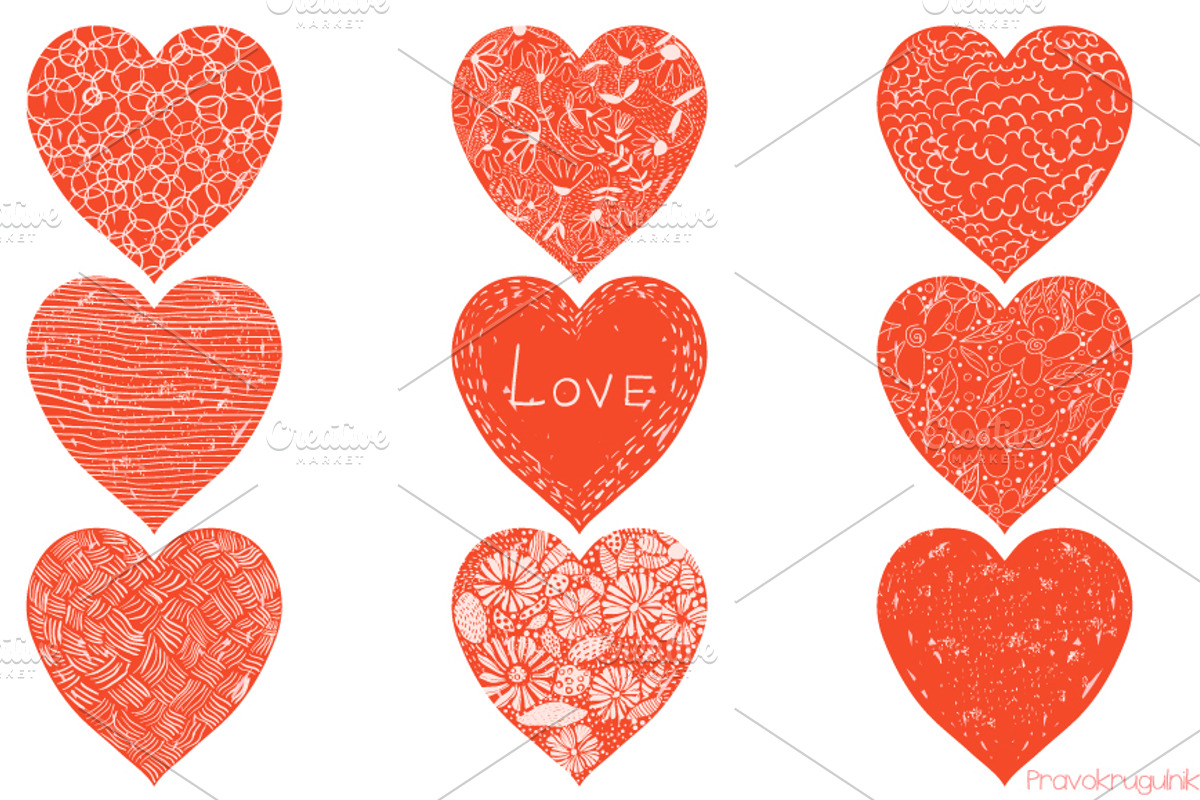 Red Valentine hearts clipart set, a Texture Illustration by Pravokrugulnik