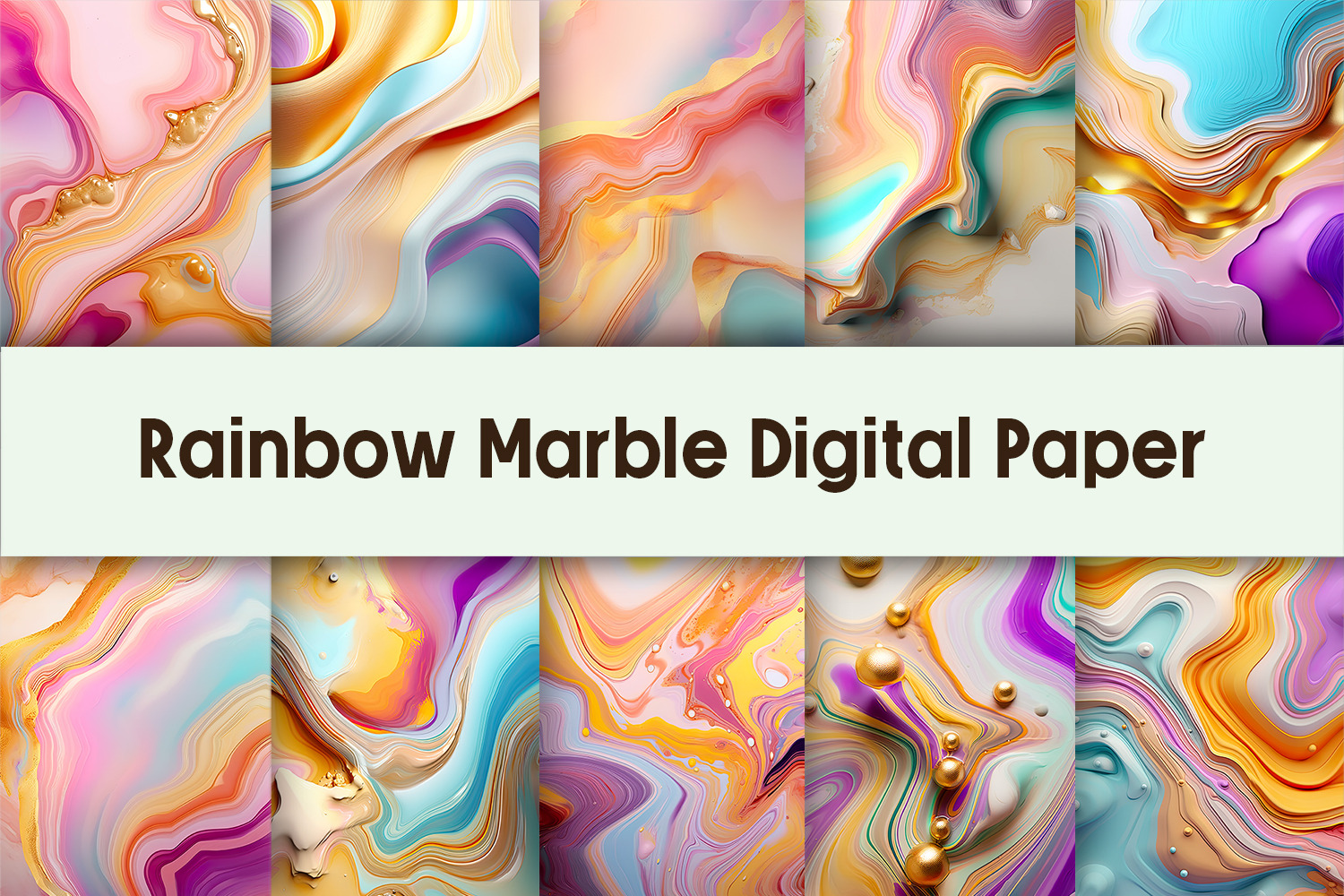 Rainbow Marble Digital Paper, a Background Graphic by AdriOP
