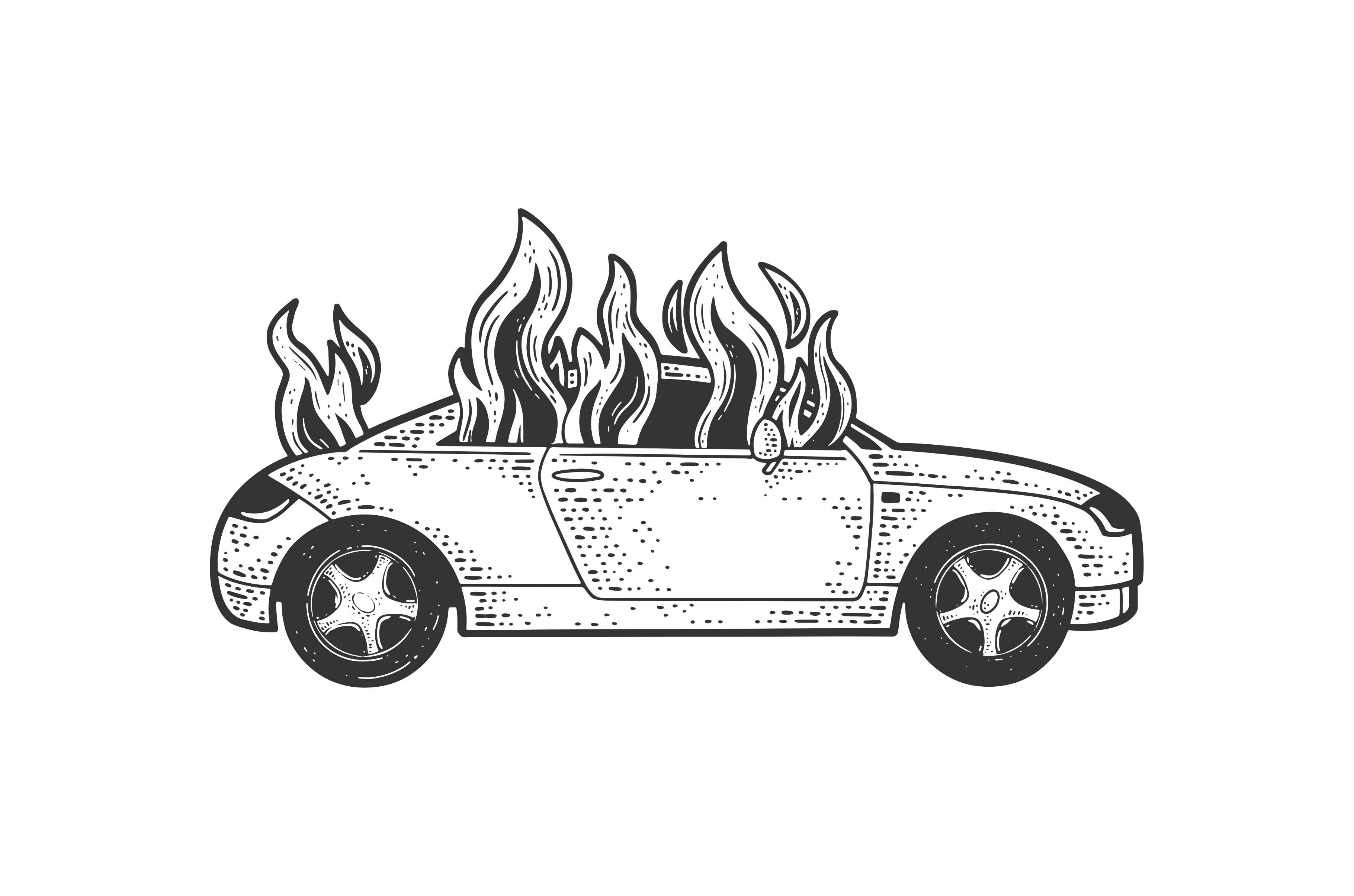 car on fire sketch vector, an Object Illustration by AlexArt