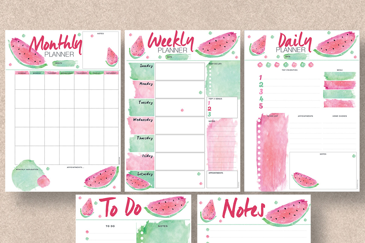 Watermelon 5 Pack - A4 & A5, a Stationery Template by Stick with Sam