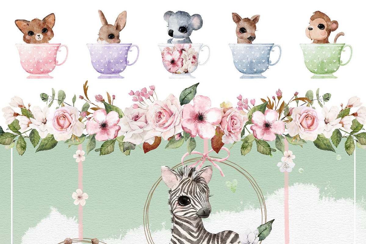 Animal Babies Watercolor Clipart, an Animal Illustration by Pretty ...