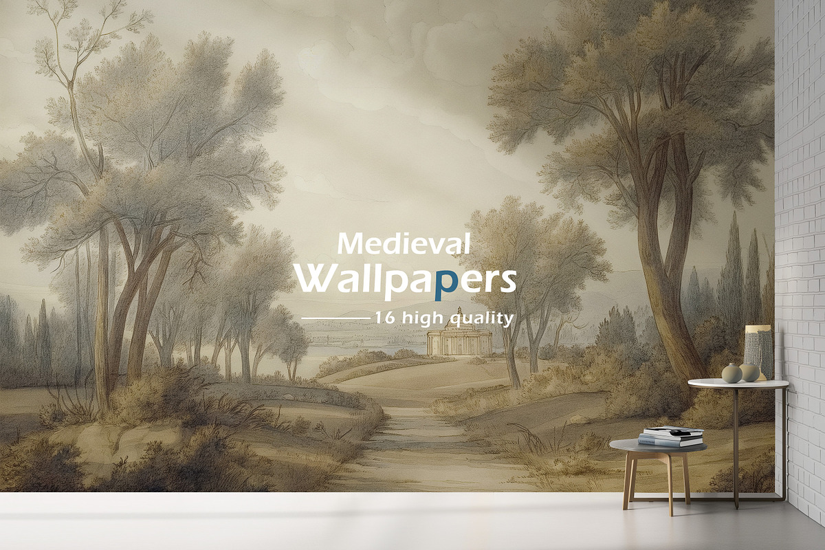 Hand drawn medieval style wallpaper, a Wallpaper Graphic by Muzi pear ...