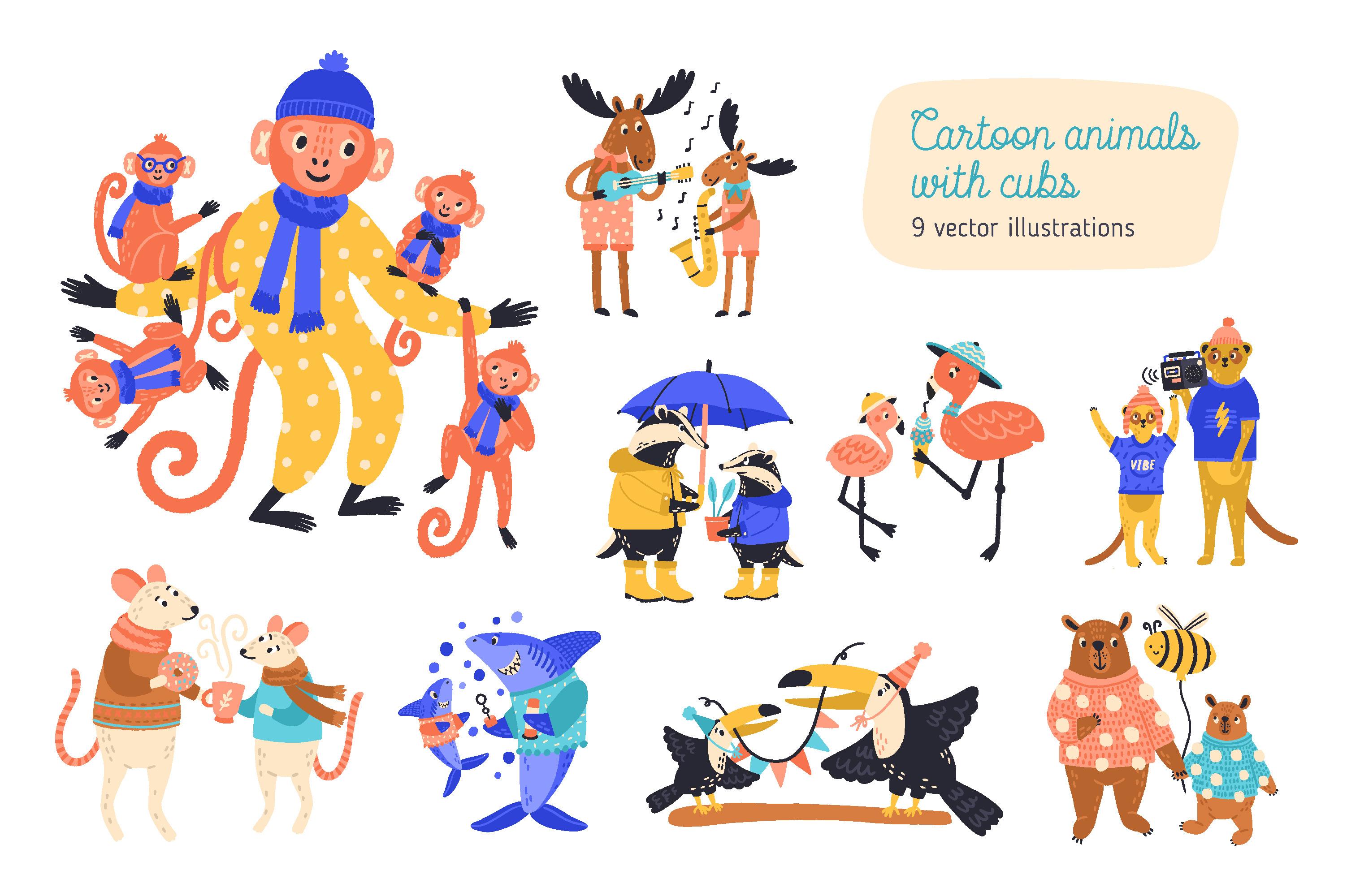 Animals with cubs, an Animal Illustration by Good Studio