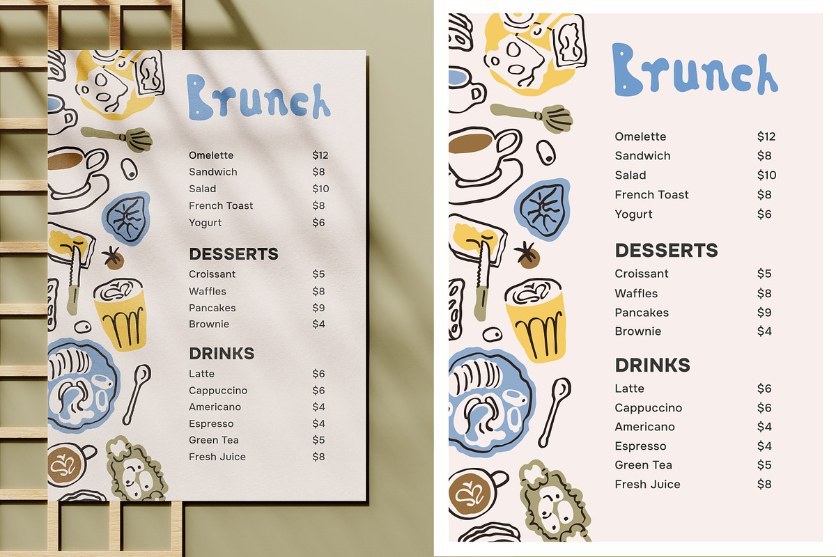 Breakfast food menu card designs set, a Food Illustration by Good Studio