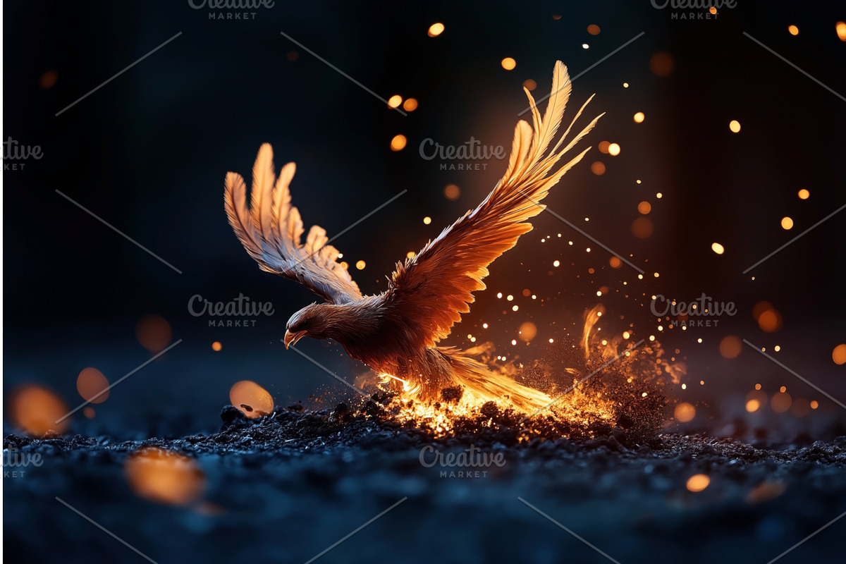 A mythological Phoenix bird rises, an Animal Illustration by Sergey Kotenev