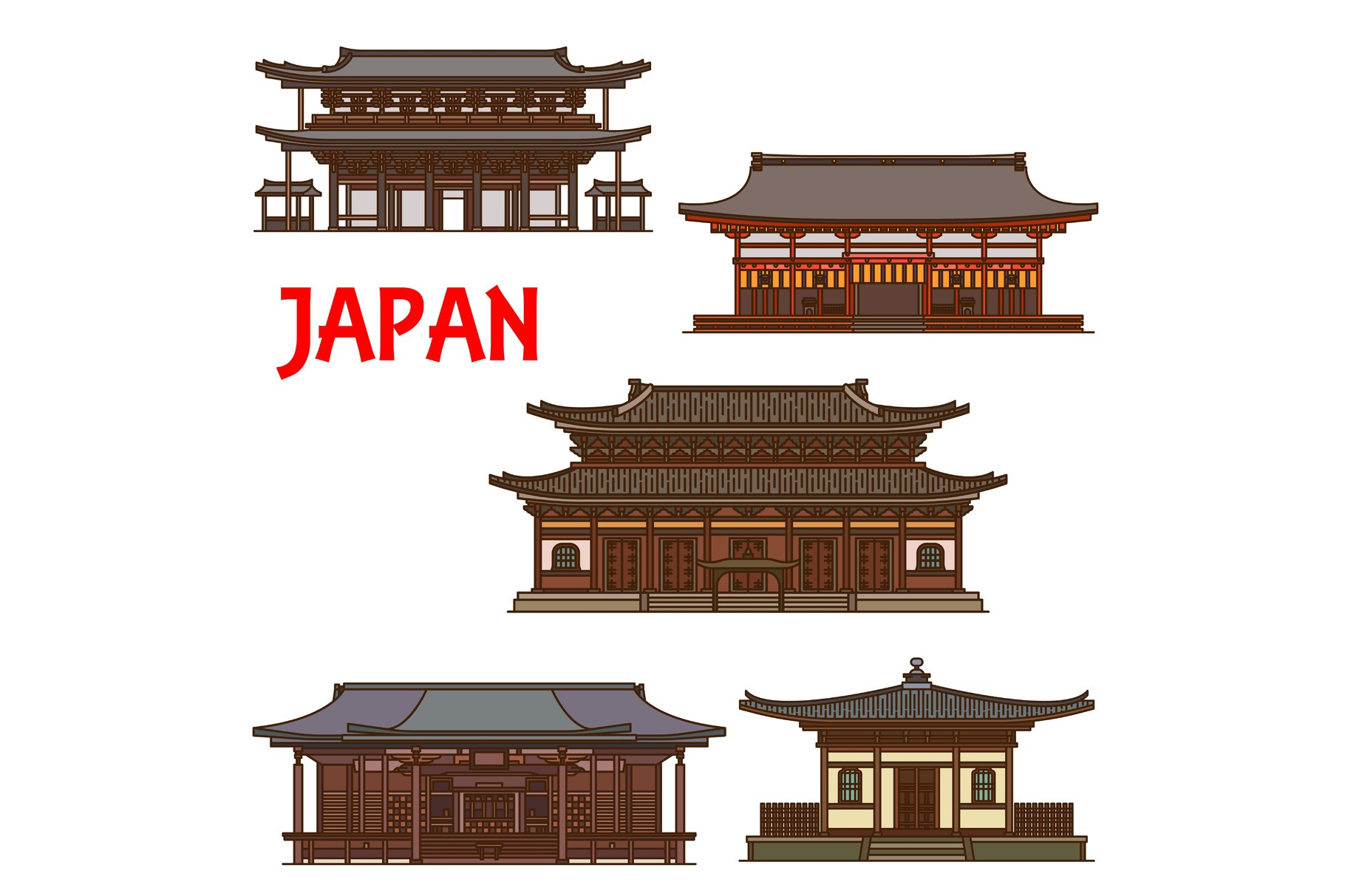 Japanese temple shrines, pagoda, an Illustration by Vector Tradition ...