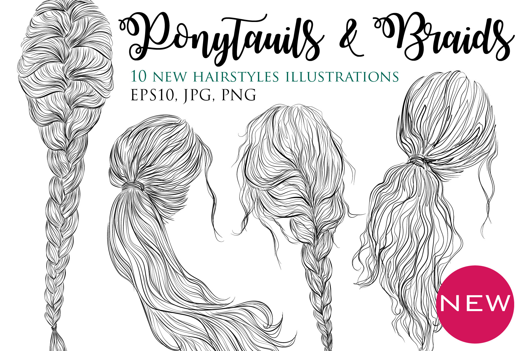 10 vector ponytails and braids, a Person Illustration by esylvia