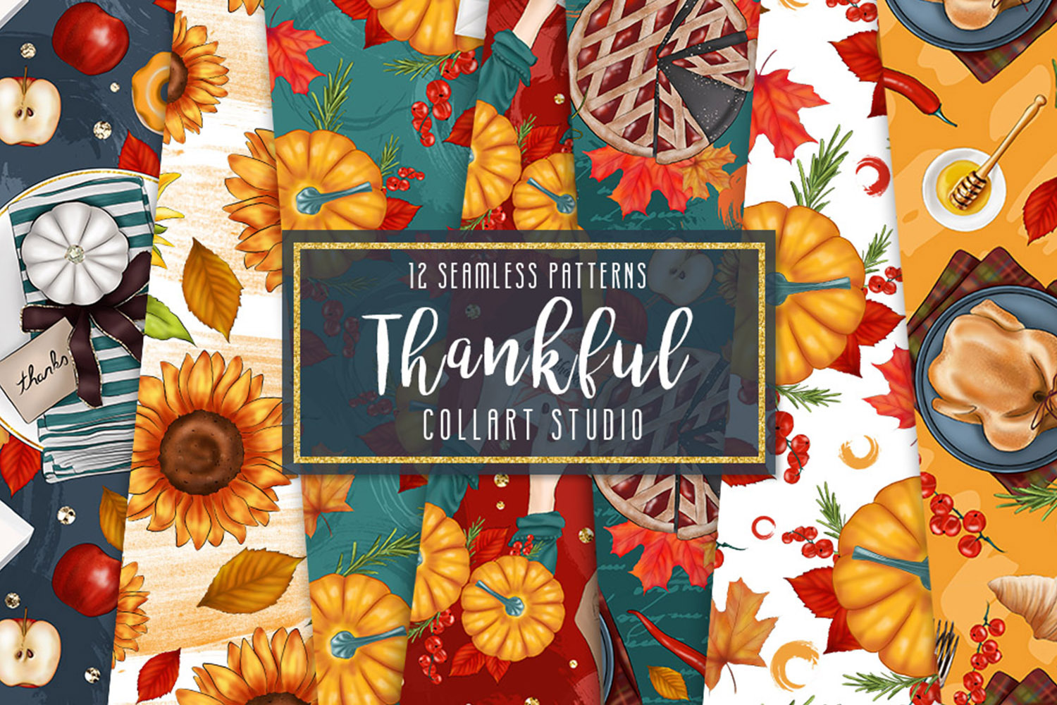 Thanksgiving digital paper, autumn, a Pattern Graphic by Collart Studio